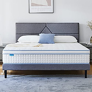 IYEE NATURE Queen Mattresses, 14 Inch Queen Size Hybrid Mattress Individual Pocket Springs with Foam,Queen Bed in a Box,Medium Soft,Bule