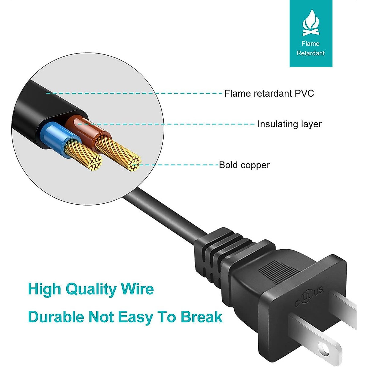 10Ft Projector Power Cord for Mini Projector,Portable Projector Replacement 2 Prong Power Cable