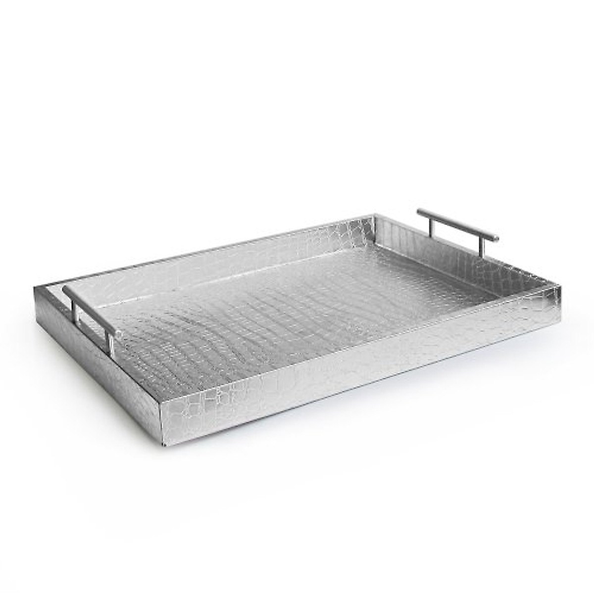American Atelier Alligator Rectangle Serving Tray with Handles, 14" x 19" x 3", Silver