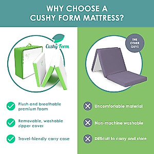 Cushy Form Floor Mattress - Foldable 4 Inch Foam Camping Bed w/Case for Adults & Kids - Folding Portable Bed for Travel, Van, Guest - Fold Up Pad - College Dorm Room Essentials for Girls and Guys