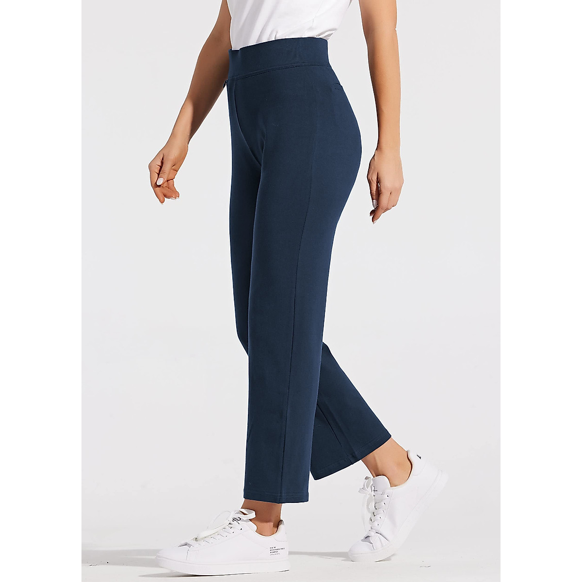 Willit Women's Cotton Sweatpants Exercise Athletic Pants Yoga Lounge Open Bottom Pants with Pockets 28" Navy Blue S