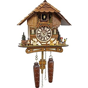 Cuckoo-Palace German Cuckoo Clock - Blackforest Hillside Chalet with Wonderful Animals with Quartz Movement - 10 1/4 inches Height