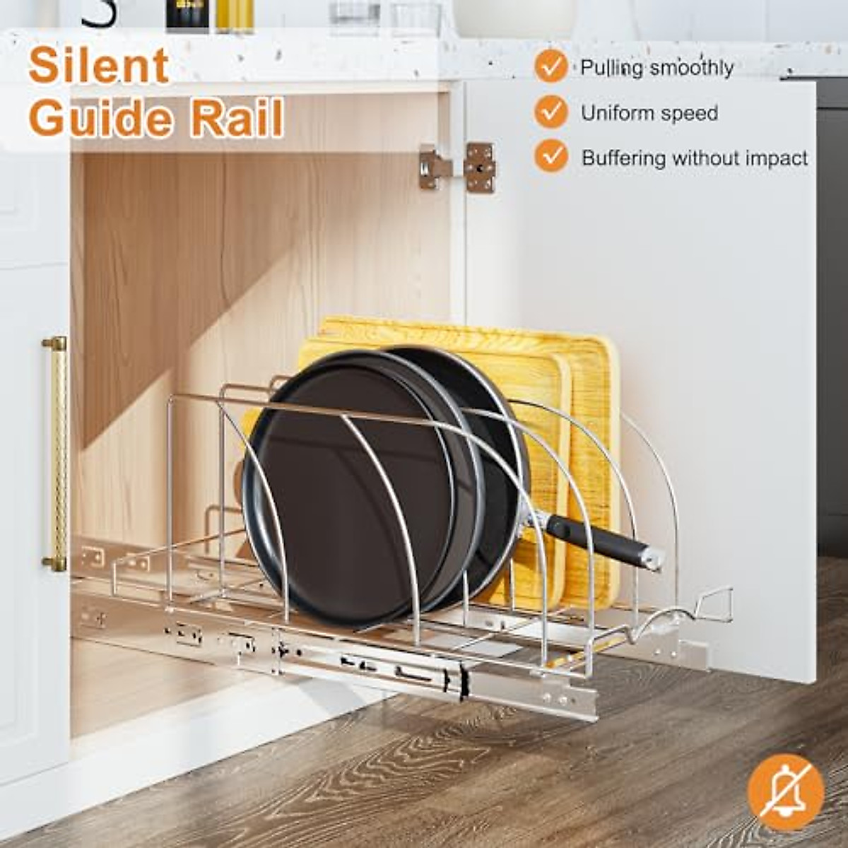 FANHAO Slide Out Cutting Board, Bakeware, and Tray Organizer, Pull Out Kitchen Cabinet Organizer Pan and Pot Lid Organizer, Sliding Rack for Cookie Sheet- 10 inch wide x 20.9 inch deep – Chrome