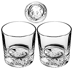 Amesser Whiskey Rocks Glasses Old Fashioned - 10.5 Ounce Gift Set of 2, Handblown Crystal Whisky Tumbler with Eagle Pattern for Bourbon, Lagavulin Scotch, Liquor, Irish, Vodka, Loop(HW-S011)