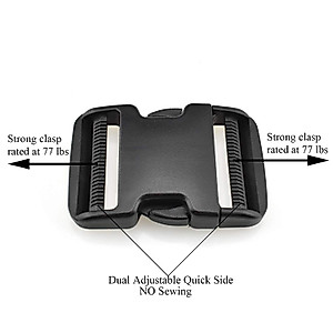 SGH Pro Extra Thick Military Grade Dual Adjustable Quick Side Release Buckles Clips Snaps 2" Wide 2 Pack No Sewing Heavy Duty Plastic Replacement for Nylon Strap Webbing Boat Cover Backpack Fanny Pack