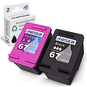 HOTCOLOR 67 67XL Re-Manufactured Ink Cartridge Replacement for HP 67 Ink for HP Envy 6055 Envy Pro 6455 Ink Envy pro 6458 Ink 3YM56AN 3YM55AN(1Black/1Tri-color 2Pack)