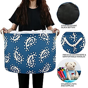 ALAZA Paisley Flower Blue Indian Ethnic Storage Basket Gift Baskets Large Collapsible Laundry Hamper with Handle, 20x20x14 in