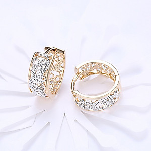 14K Gold Silver Wide Filigree Hoop Earrings Hollow Carved Flower Texture Earrings For Womens Men
