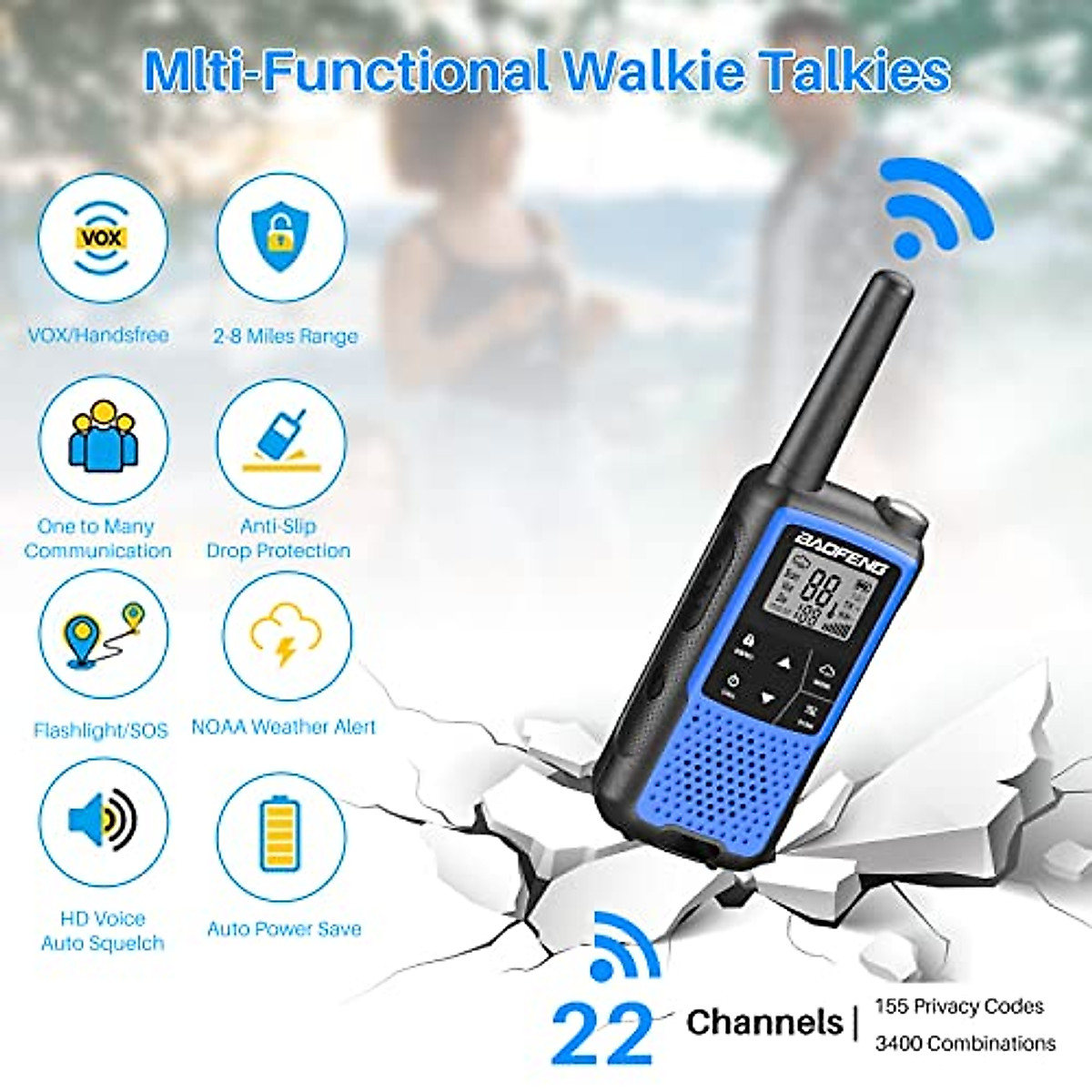 Walkie Talkies for Adults Long Range, BaoFeng Two Way Radio walkie-talkies 3 Pack Rechargeable Li-ion Batteries, 3 Miles 22 Channels USB Type-C Charger Auto Squelch for Biking Camping Hiking