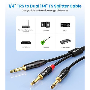 tisino 1/4 inch TRS Stereo to Dual 1/4 inch TS Mono Insert Cable Y-Splitter Stereo Breakout Cable Patch Cord - 3.3 feet