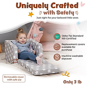 Delsit Kids Couch for Toddlers - 2 in 1 Convertible Foam Armchair to Lounger, Comfy Flip Out Lounge Chair, Sofa for Children, Made in Europe