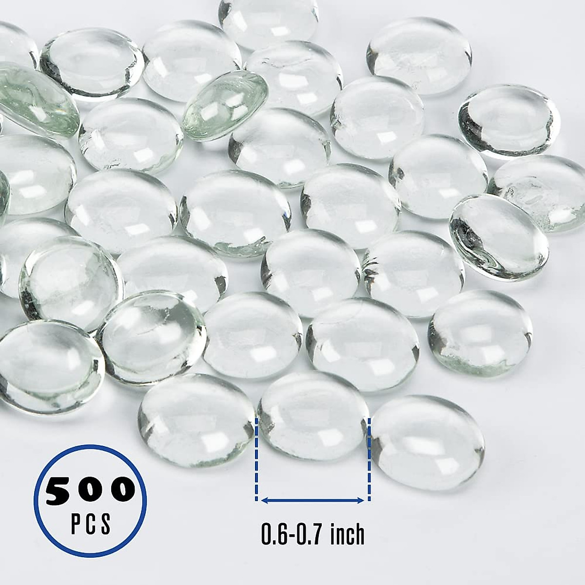 FUTUREPLUS 5 Lb Clear Flat Glass Marbles, 500PCS Clear Flat Gems Transparent Aquarium Pebbles Vase Filler Beads Table Scatters