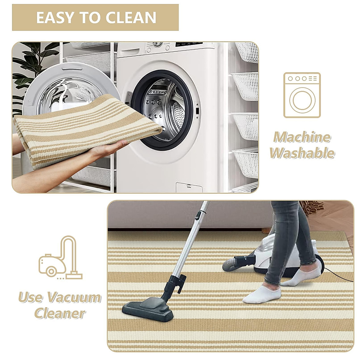 OJIA Outdoor Rug 3'x5', Hand-Woven Cotton Entry Rug Machine Washable Rugs Striped Porch Rug Indoor Outdoor Area Rug Floor Mat for Front Door/Farmhouse/Entryway/Bedroom/Home Entrance