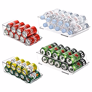 4 Pack Refrigerator Organizer Bins, Soda Can Organizer and Wide Water Bottle Holder Set for Cabinets, Countertops, Pantry, Kitchen and Refrigerator, Can Dispenser