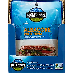 Wild Planet Wild Albacore Tuna, Sea Salt, Sustainably Wild-Caught, Kosher, Gluten Free, Keto and Paleo, 3rd Party Mercury Tested, 3 Ounce Pouch (Pack of 1)