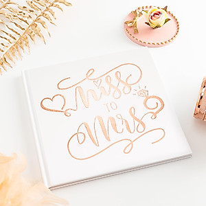 Calculs Bridal Shower Guest Book Miss to Mrs Picture Book Polaroid Blank Pages for Instant Film Rose Gold Bachelorette Party Sign in Book 8.5” Square White Cover Rose Gold Foil Stamping