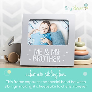 Tiny Ideas Me & My Brother Picture Frame, Nursery Décor, Gender-Neutral Baby Frame, Perfect Siblings Gift, Baby Keepsake Picture Frame, 4" x 6" Frame, Gray