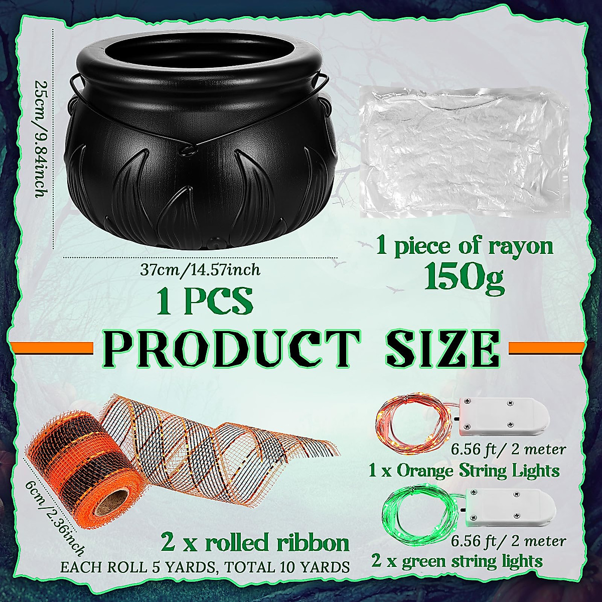 Liliful Halloween Cauldrons Decorations Black Plastic Bubble Witch Large Cauldron DIY Set Halloween Indoor Outdoor Decor(59 Pcs,14.5 x 9.8 Inch)