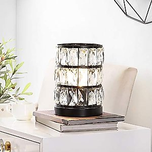 SAFAVIEH Lighting Collection Alva Modern Farmhouse Glam Black Crystal Petite 9-inch Bedroom Living Room Home Office Desk Nightstand Round Table Lamp (LED Bulb Included)