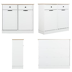 okcomuy Tilt Out Trash Bin Cabinet Free Standing Recycling Cabinet with Drawers, Dog Proof Trash Can Holder 20 Gallon Kitchen Wooden Trash Can with Storage