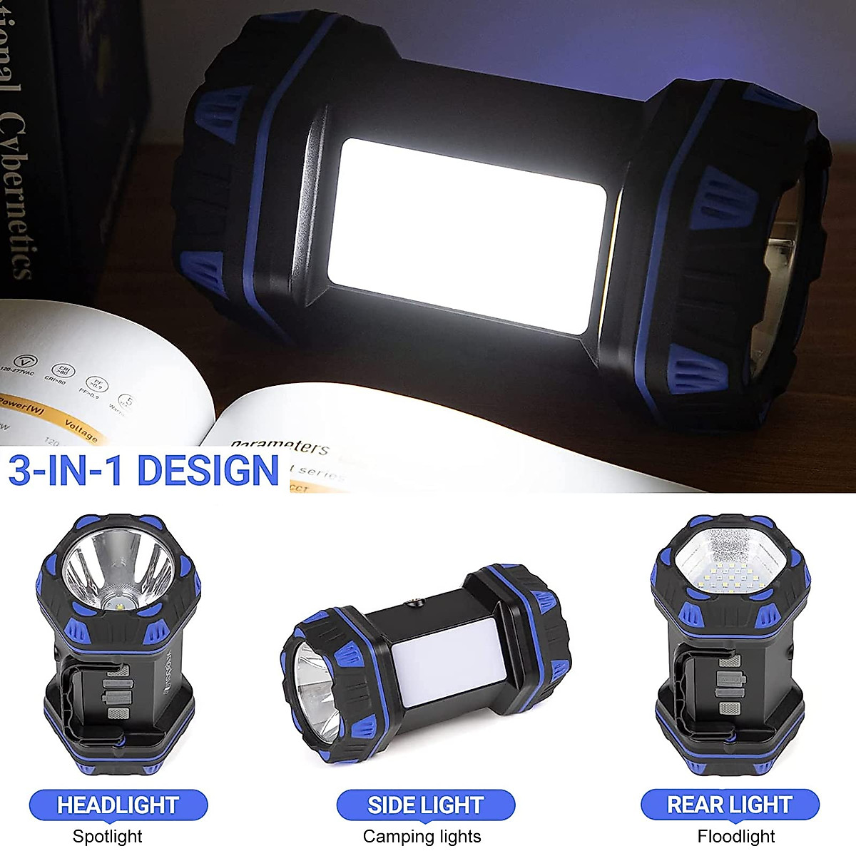 Led Camping Lantern Rechargeable, Camping Flashlight 1500LM, 8 Light Modes, Camping Lights 4800 Capacity USB Power Bank, Portable Bright Flash Light for Emergencies, Power Outages, Hurricane, Hiking