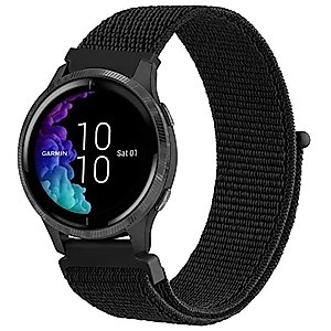 Wanme Bands for Garmin Venu/Vivoactive 3 Watch Band, 20mm Adjustable Nylon Replacement Wristband Strap for Garmin Venu Sq, Vivoactive 3 Music, Forerunner 645/245 Music, Samsung Galaxy Watch 4 (Black)