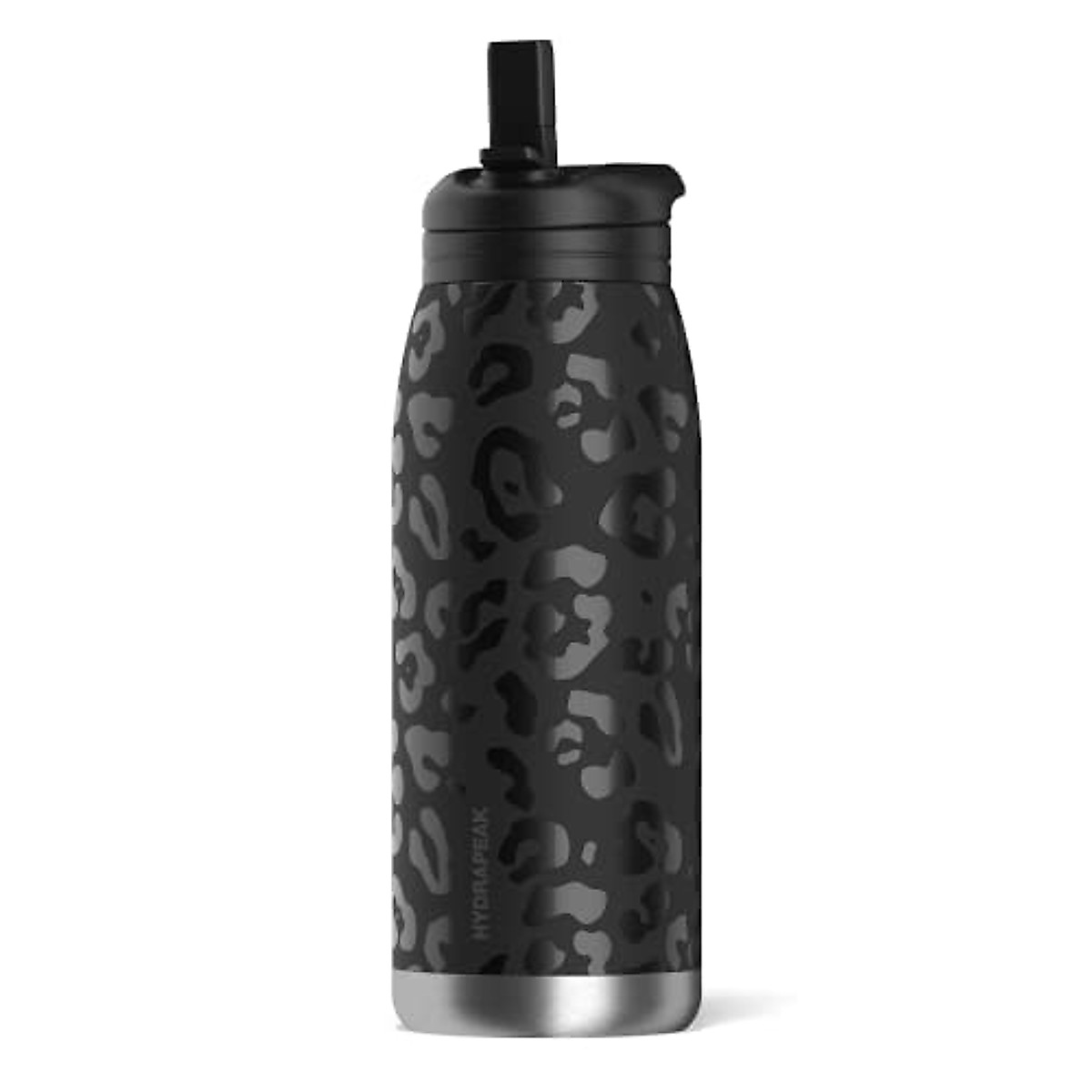 Hydrapeak Artisan 32oz Insulated Water Bottles with Straw Lids | Leak-Proof and Vacuum Insulated, Double Walled Stainless Steel Water Bottles Featuring Chic and Stylish Designs (Black Leopard)