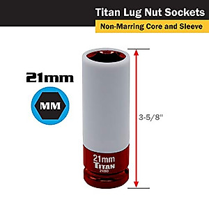 TITAN 21093 1/2-Inch Drive x 21mm Non-marring Impact Deep Lug Nut Socket