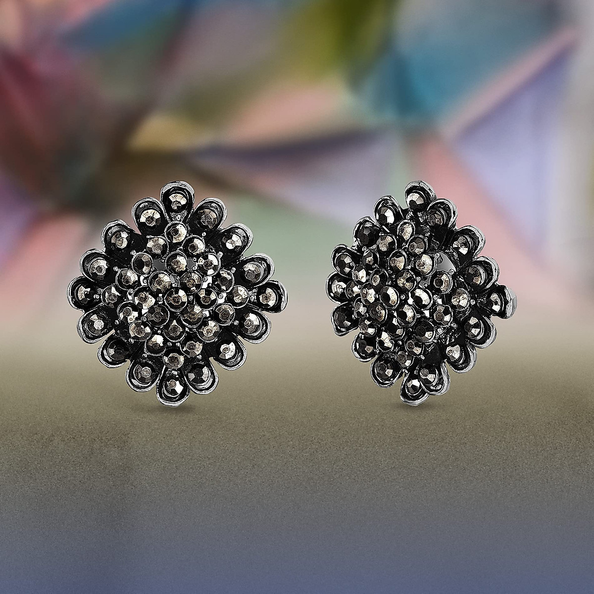 Badgley Mischka Antiqued Finish Rhinestone Square Shape Clip On Stud Earrings for Women