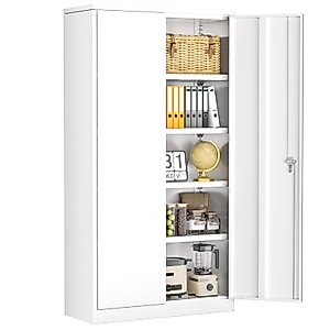 INTERGREAT Metal Storage Cabinet,72" Steel Lockable File Cabinet with Locking Doors and Adjustable Shelves,Locking Tool Cabinets for Office,Home,Garage,Gym,School (White)