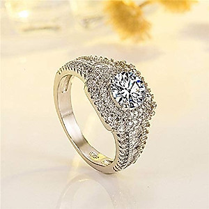 CTDFJRYFF Fashion Simulation 925 Sterling Silver 3 Carat Ultra Sparkling Zircon Engagement Wedding Ring (US Code 6-10)(6)