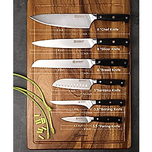 KEEMAKE Kitchen Knife Set Without Block, Professional Sharp Chef Knife Set with German 4116 Stainless Steel Cooking Knives Set for Kitchen with Ergonomic Black Handle, 6 Piece in Gift Box