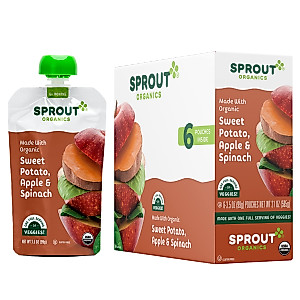 Sprout Organic Baby Food, Stage 2 Pouches, Sweet Potato Apple and Spinach, 3.5 Oz Purees (Pack of 12)