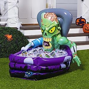 JOYIN Novelty Inflatable Zombie Happy Halloween Drink Cooler Party Beverage Holder, (25"x 34"x 32" Approximate Inflated Size) for Indoor Outdoor Home Halloween Birthday Party Decorations
