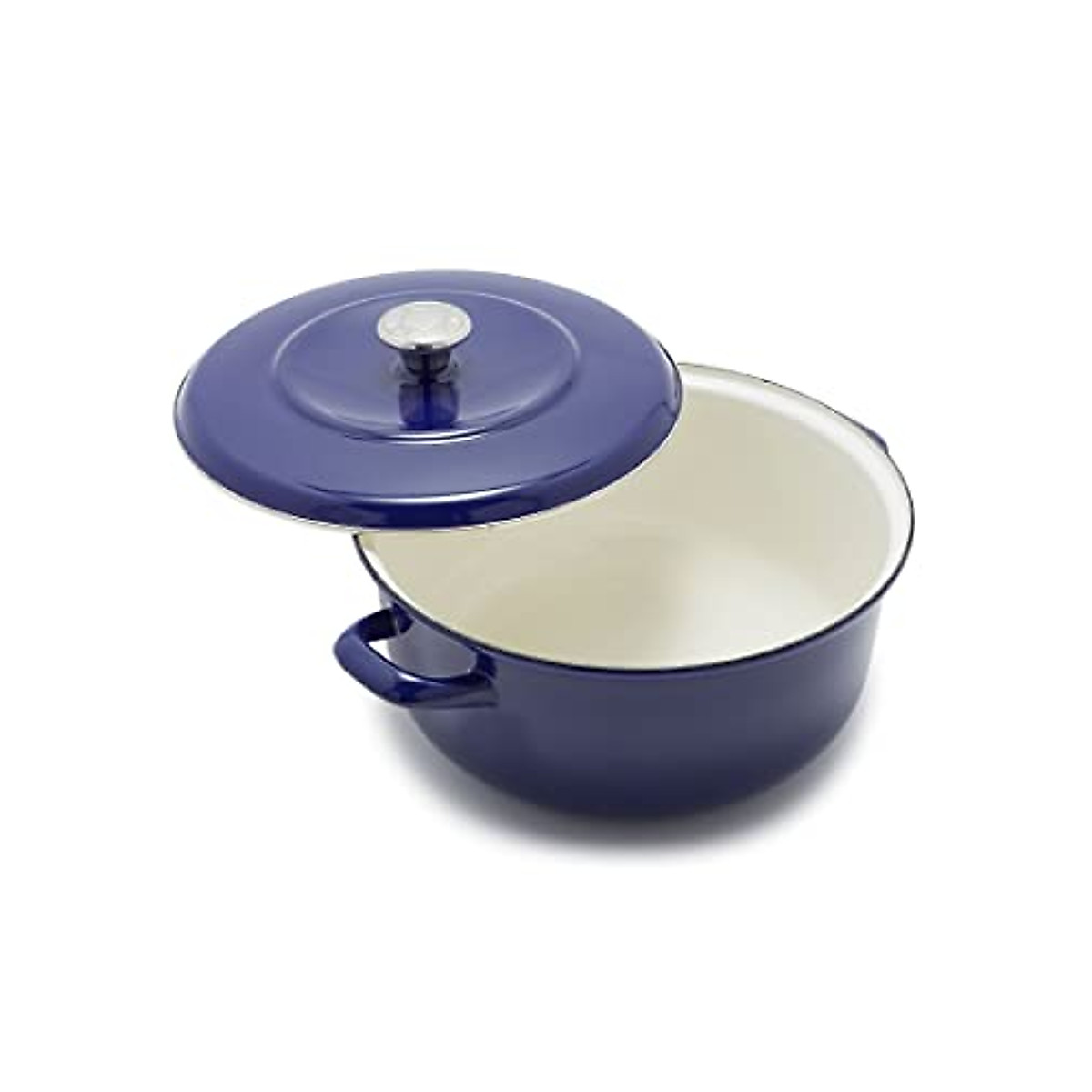 Merten & Storck European Crafted Enameled Iron, Round 7QT Dutch Oven Casserole with Lid, Cobalt Blue