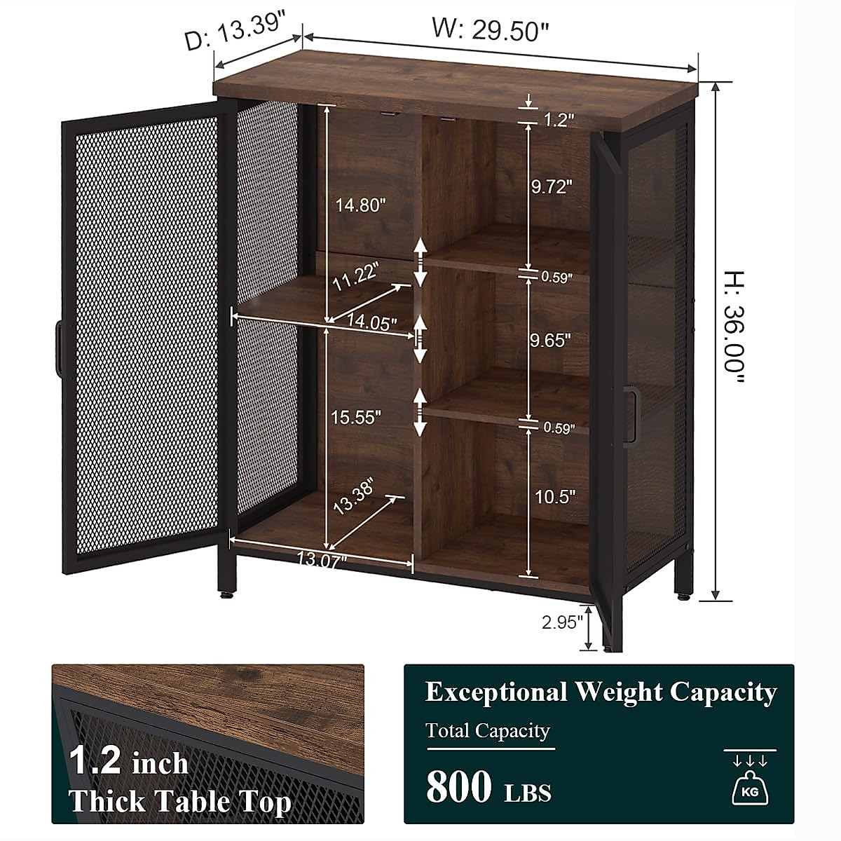 BON AUGURE Coffee Bar Cabinet for Liquor, Small Storage Cabinet for Home Kitchen, Farmhouse Buffet Sideboard Table Station, Whiskey Alcohol Cabinets for Dining Living Room (2 Doors, Rustic Oak)