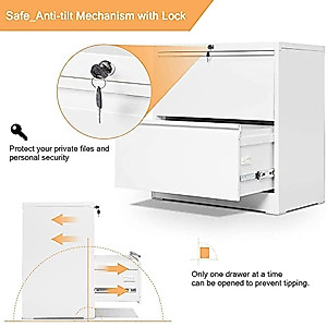 Aobabo 2 Drawer Lateral File Cabinet with Lock, White 28.25'' W Letter/Legal A4 Size Metal Storage Cabinet,Locking File Cabinet for Office,Folding Type Screwless Design,Assembly Required