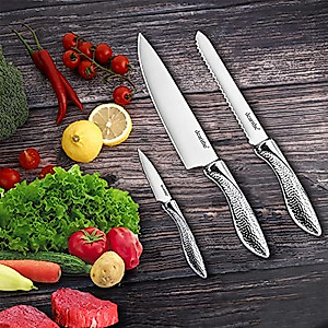 dearithe Kitchen Knife Set 3 Piece, High Carbon Stainless Steel Professional Chef Knife Set, Sharp Knife with sheath, Knives Set for Kitchen