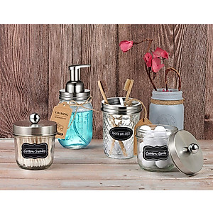 Amolliar Mason Jar Foaming Soap Dispenser Pump Lids, Rustproof Stainless Steel Lid Plastic Pump for Regular Mouth Mason Jar, Kitchen Bathroom Farmhouse Decor, Waterproof Stickers, Brushed Nickel 2Pack
