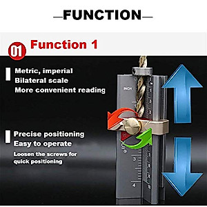 3 in 1 Multifunction Measuring Gauge Drill Depth Gauge Drill Stop Measure and Drill Point Angle Gauge Grinding Gage and Table Saw Height Gauge Woodworking Tool