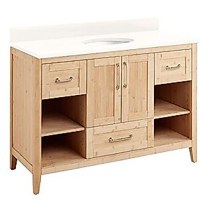 Signature Hardware 953345-48-UM-0 Burfield 49" Free Standing Single Vanity Set with Bamboo Cabinet, Vanity Top, and Oval Undermount Vitreous China Sink