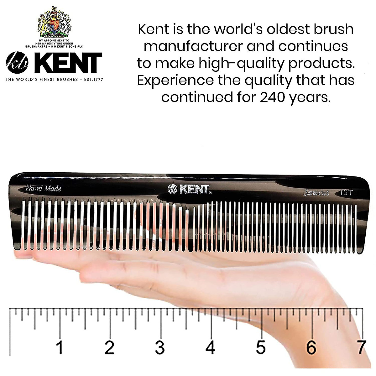 Kent 16T Fine Tooth Comb and Wide Tooth Comb for Hair, Kent Beard Comb and Mustache Comb for Hair Styling, Travel Comb Grooming for Men and Women