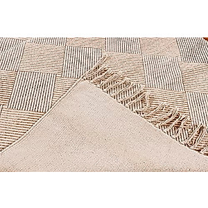 Casavani Handmade Area Rug Hand Block Printed Moroccan Tassels Throw Rug Hand Woven Door Mat Floor Rug Indoor Rugs for Bedroom Bathroom Laundry Room Living Room 6x8 Feet (180x240 cm)