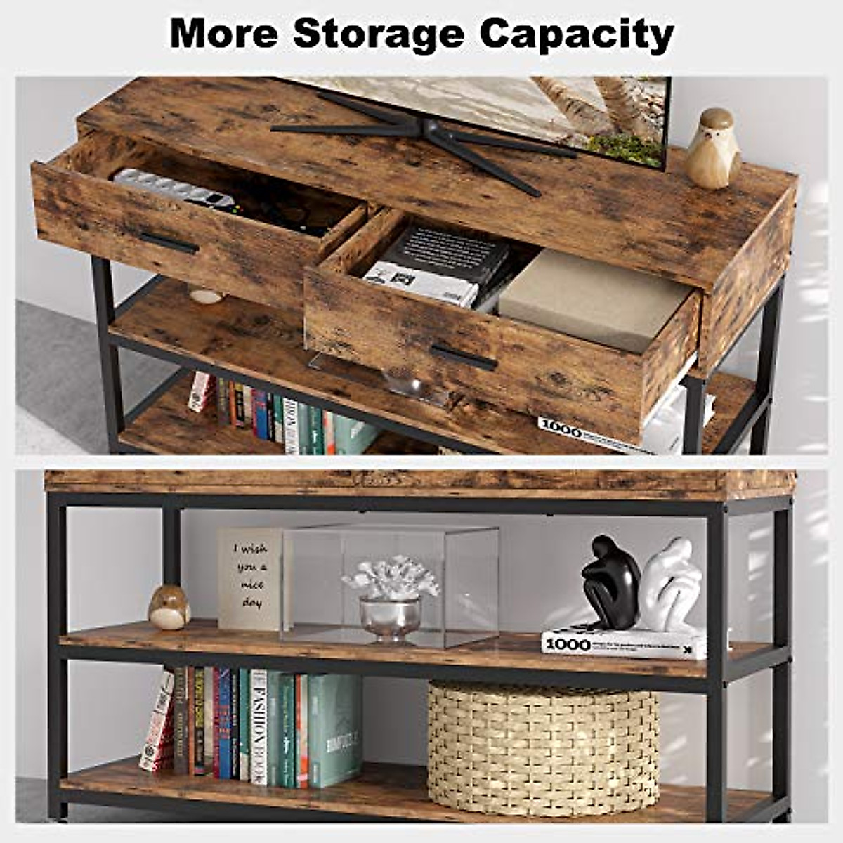 IRONCK TV Stand for 55 Inch TV with Drawers, Entertainment Center TV Stand Console Table for Living Room, 47 Inches Wood TV Console Storage Cabinet, Vintage Brown