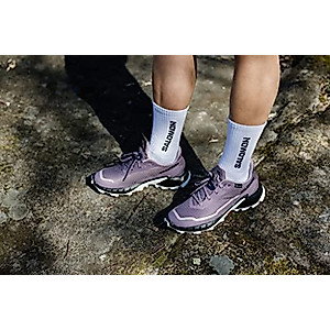 Salomon Women's ALPHACROSS 5 GORE-TEX Trail Running Shoes for Women, Moonscape / Black / White, 8