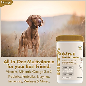 Larry 8-in-1 Multivitamin Dog for Small Dogs | Heart, Digestion, Liver, Skin, Coat, & Joint Support for Dogs | with Vitamins, Minerals, Omegas, & Glucosamine Chondroitin | 60 Soft Chews
