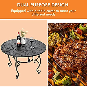 Giantex Fire Pit Table 4-in-1 Outdoor Dining Table, 36 Inch Multifunctional Metal Round Patio Table, Wood Burning Fire Pits with Cover, Grill Grate, Poker for Garden, Poolside, Backyard Fireplace