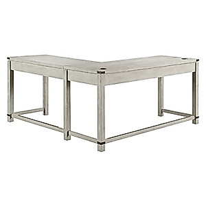 OSP Home Furnishings Baton Rouge Rustic L-Shape Office Desk with Power Port Drawer, Champagne Oak Finish