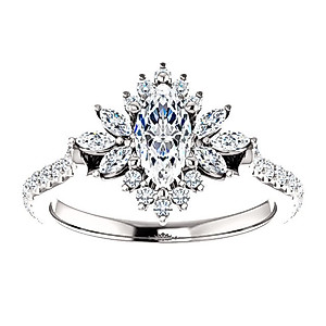 Riya Gems 3 CT Marquise Moissanite Engagement Ring Wedding Eternity Band Vintage Solitaire Halo Setting Silver Jewelry Anniversary Promise Vintage Ring Gift for Her (5.5)