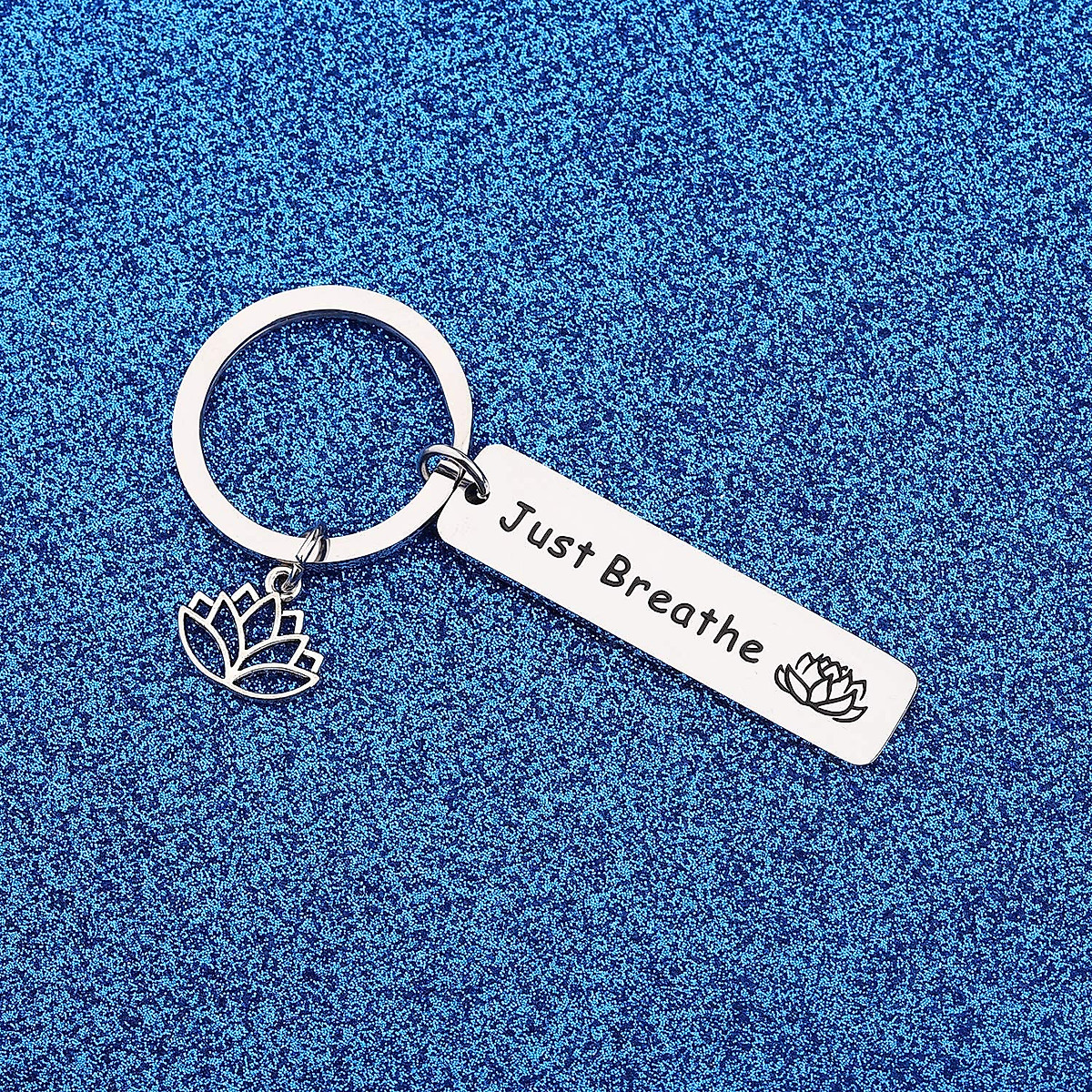 WUSUANED Breathe Lotus Keychain Yoga Jewelry Inspirational Gift for Women Girls